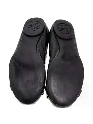 Tory Burch Leather Ballet Flats With Silver Tone Hardware