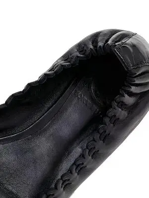 Tory Burch Leather Ballet Flats With Silver Tone Hardware