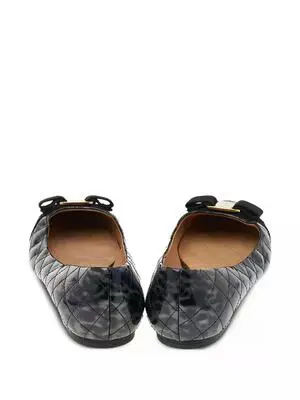 FERRAGAMO Quilted Patent Leather Varina Ballet Flats With Oversize Bow Detail