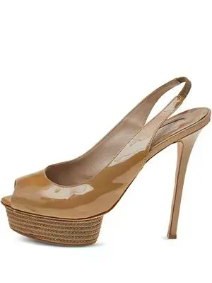 LE SILLA Patent Leather Peep-toe Slingback Sandals