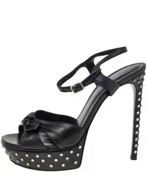 Saint Laurent Leather Studded Bow Platform Stiletto Sandals