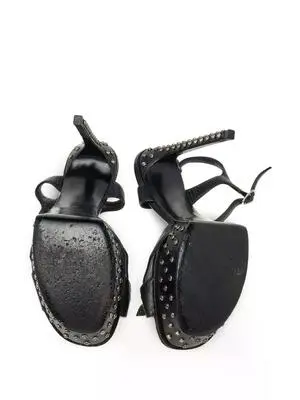 Saint Laurent Leather Studded Bow Platform Stiletto Sandals