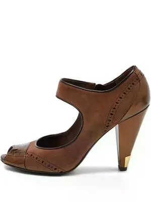 LOUIS VUITTON Suede Leather Peep-toe Pumps