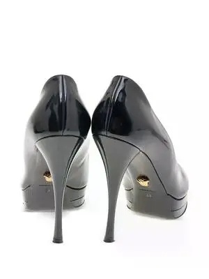 Versace Patent Leather Peep Toe Platform Stiletto Pumps