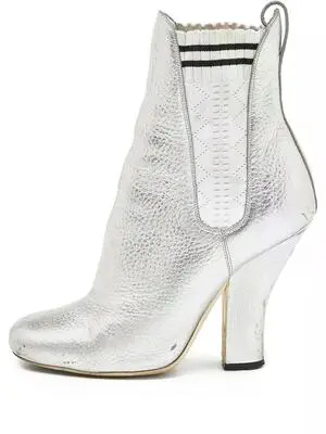 Fendi 105mm Metallic-leather Ankle Boots With Ribbed Sock Detail