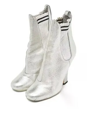 Fendi 105mm Metallic-leather Ankle Boots With Ribbed Sock Detail