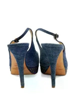 JIMMY CHOO 120mm Studded Denim Platform Slingback Sandals