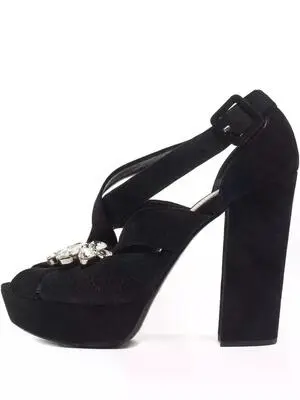 Miu Miu Suede Crystal Embellished Platform Sandals