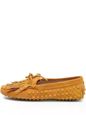 TOD'S Suede Loafers With Fringe And Studded Sole - Yellow