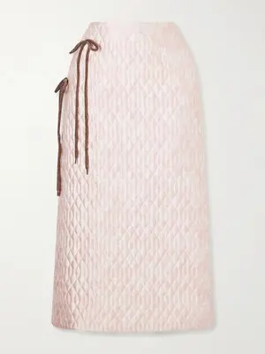 Simone Rocha Bow-detailed Chenille-trimmed Quilted Printed Satin Midi Skirt - Pink