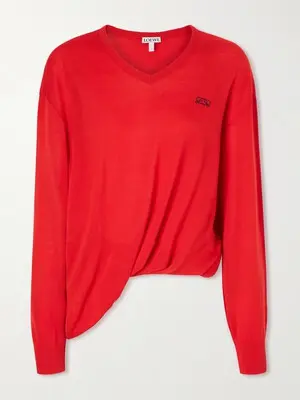 Loewe Asymmetric Draped Embroidered Wool-blend Sweater