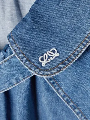 Loewe Belted Asymmetric Draped Embroidered Denim Mini Skirt - Blue