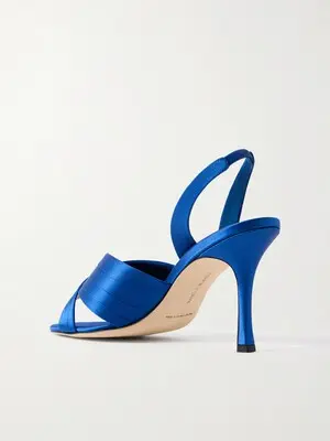 Manolo Blahnik Viera 90 Satin Slingback Sandals - Blue