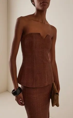 ST. AGNI Strapless Woven Leather Top