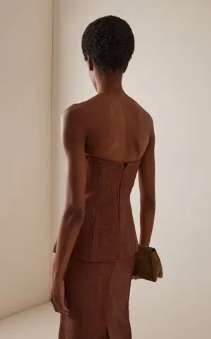 ST. AGNI Strapless Woven Leather Top