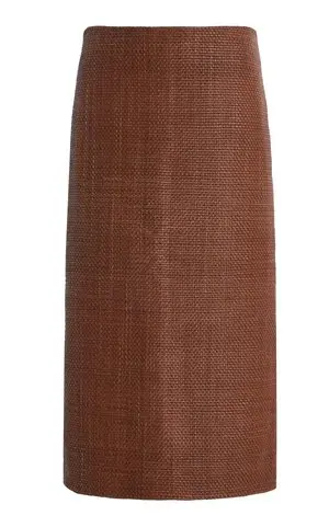 ST. AGNI Woven Leather Straight Cut Skirt - Brown