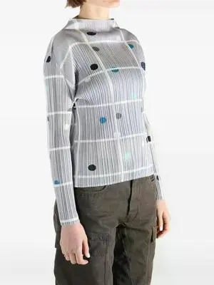 Issey Miyake Pleated Checked Top