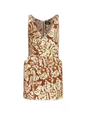 Dsquared2 Rebel Hibiscus V-neck Sleeveless Printed Dress - Brown