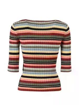 Max Mara Striped Cropped-sleeve Top - Red