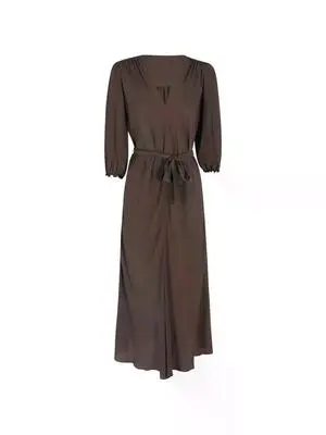 Seventy Belted V-neck Dress - Brown