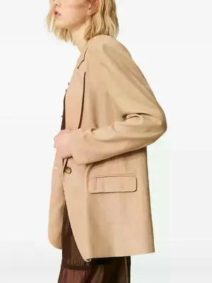 TWINSET Woven Linen Blend Blazer With Contrasting Trim