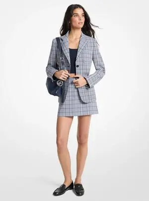 Michael Kors Plaid Stretch Crepe Blazer In Size By - Blue