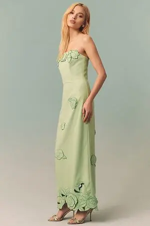 LEO LIN Rayna Floral Appliqué Crepe Maxi Dress - Juniper Green