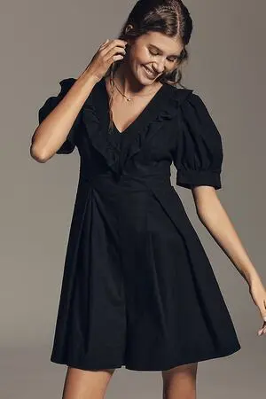 Maeve Puff-sleeve Babydoll Romper - Black