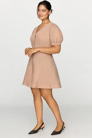 PILCRO Calder Puff-sleeve Denim Mini Dress - Tan