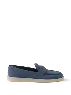 Prada Nubuck Leather Loafers With Enameled Triangle Logo - Blue