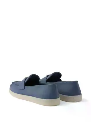 Prada Nubuck Leather Loafers With Enameled Triangle Logo - Blue