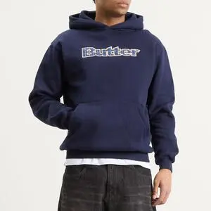 BUTTER GOODS Plaid Logo Applique Hoodie - Navy