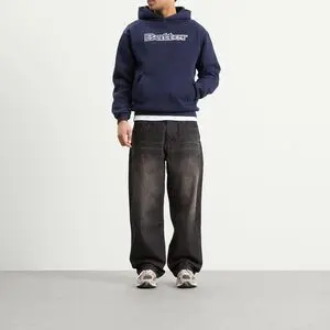 BUTTER GOODS Plaid Logo Applique Hoodie - Navy