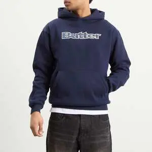BUTTER GOODS Plaid Logo Applique Hoodie - Navy