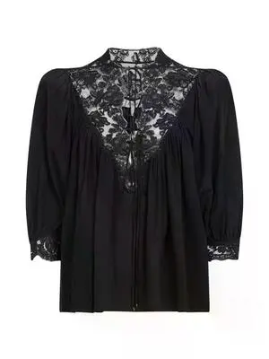 Chloé Lace V-neck Shirt - Black