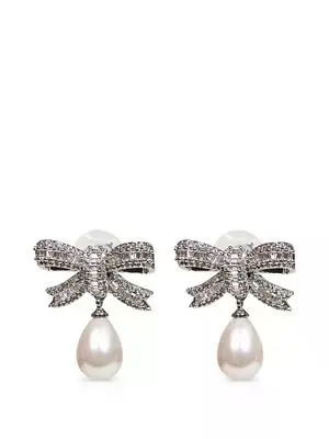 SELF-PORTRAIT Bow Crystal Drop Earrings - Silver