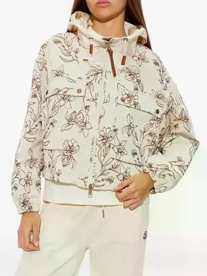 Moncler Nepeta Floral-print Hooded Jacket - Neutrals