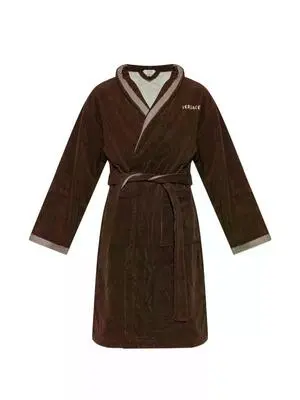 Versace Embroidered-graphic Cotton Bathrobe - Brown