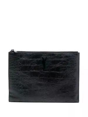 Saint Laurent 2017 Croc Embossed Leather Monogram Document Holder Clutch