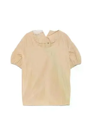 SUSANNE BOMMER Puff Sleeve Round Neck Top - Neutrals