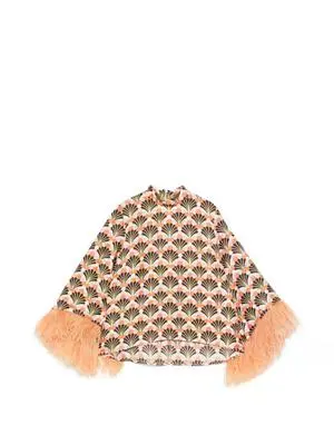 La DoubleJ Feather-trimmed Printed Top - Brown