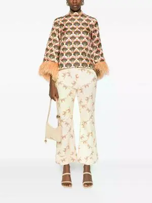 La DoubleJ Feather-trimmed Printed Top - Brown