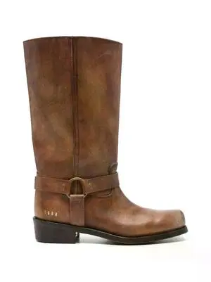 GOLDEN GOOSE High Biker Boots With Buckled Strap In Leather