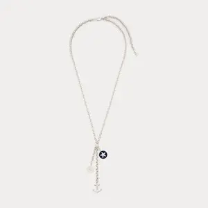 Ralph Lauren Sterling Silver Anchor Lariat Necklace - Navy