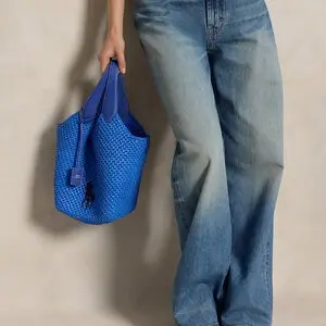 Ralph Lauren Polo Play Big Pony Faux-Raffia Tote Jellyfish