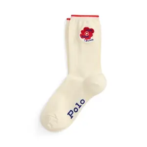 Ralph Lauren Floral Logo Cotton-blend Crew Socks - Ivory