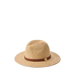Ralph Lauren Raffia Fedora With Faux-leather Trim