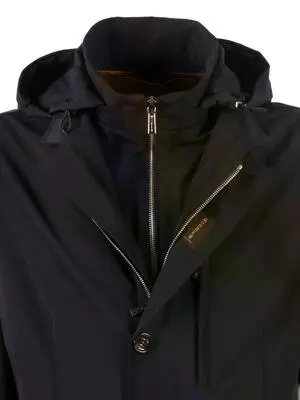 MOORER Hooded Buttoned Jacket - Blue