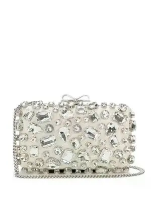 SELF-PORTRAIT Satin Crystal-embellished Clutch - Neutrals