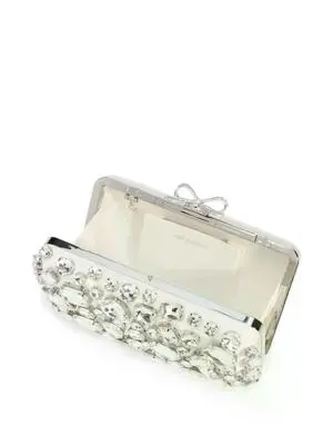 SELF-PORTRAIT Satin Crystal-embellished Clutch - Neutrals